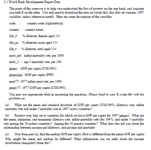 Solved 2.1 World Bank Development Report Data The point of | Chegg.com