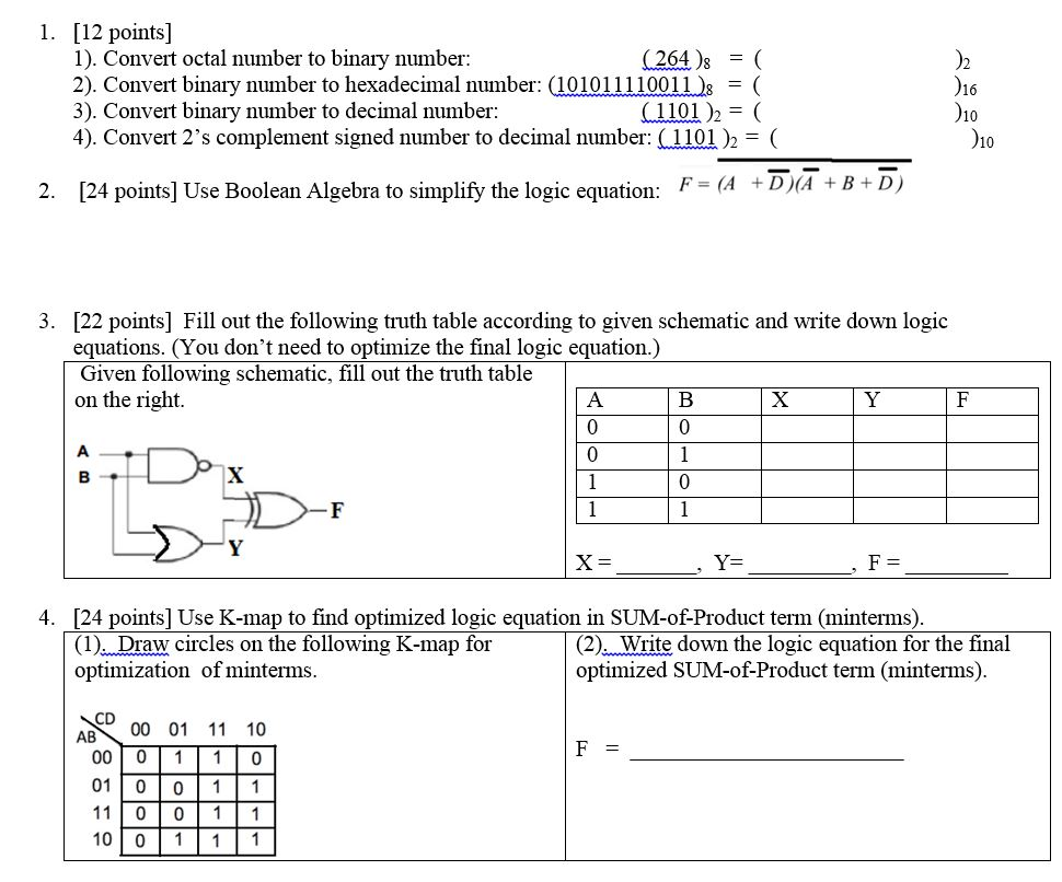 Solved 1. [12 points] 1). Convert octal number to binary | Chegg.com