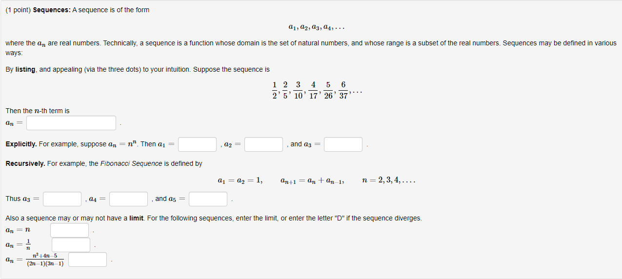 Solved (1 point) Sequences: A sequence is of the form 21, | Chegg.com