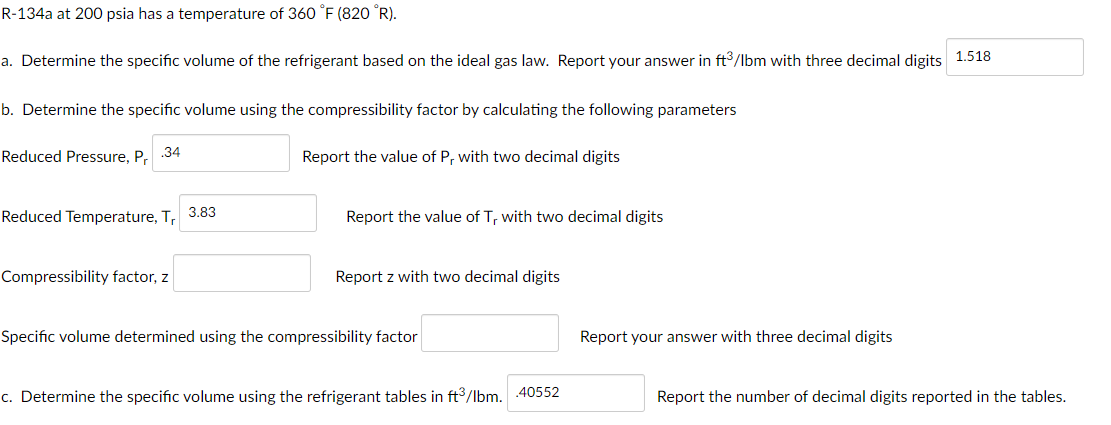 Solved b. Determine the specific volume using the | Chegg.com