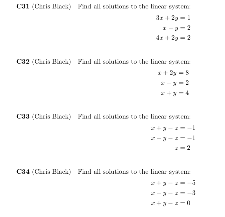 Solved C31 (Chris Black Find all solutions to the linear | Chegg.com