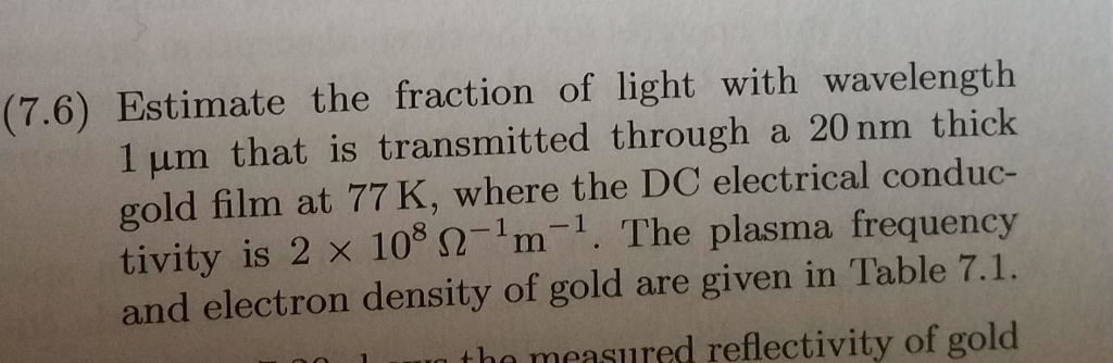 Table 7.1 Free electron density and plas some metals. | Chegg.com