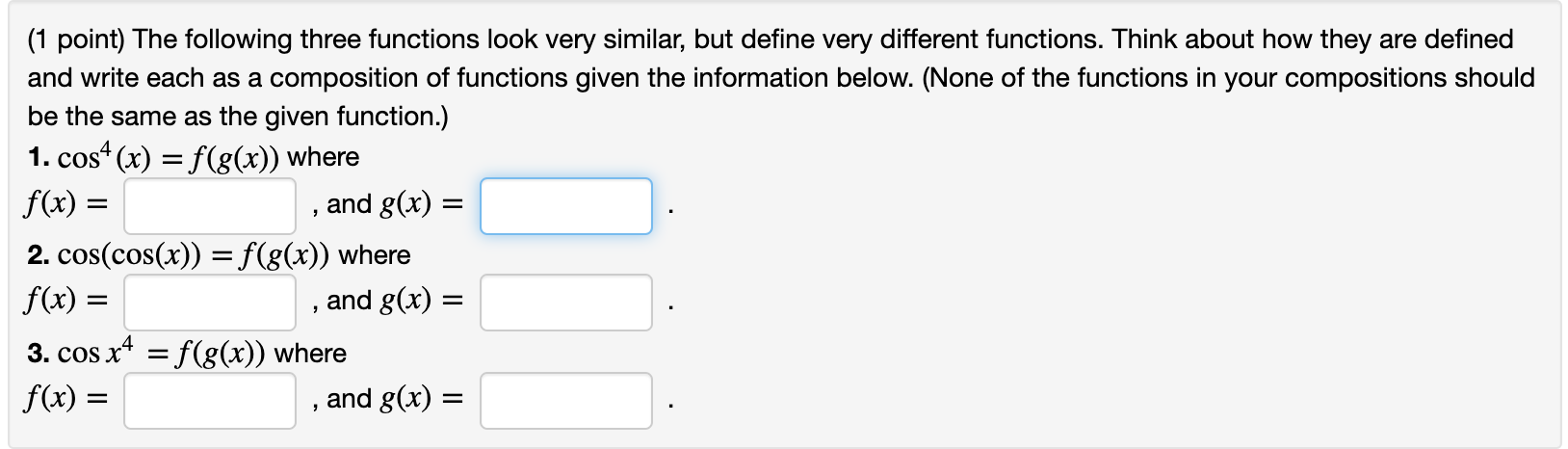 Solved = (1 point) The following three functions look very | Chegg.com