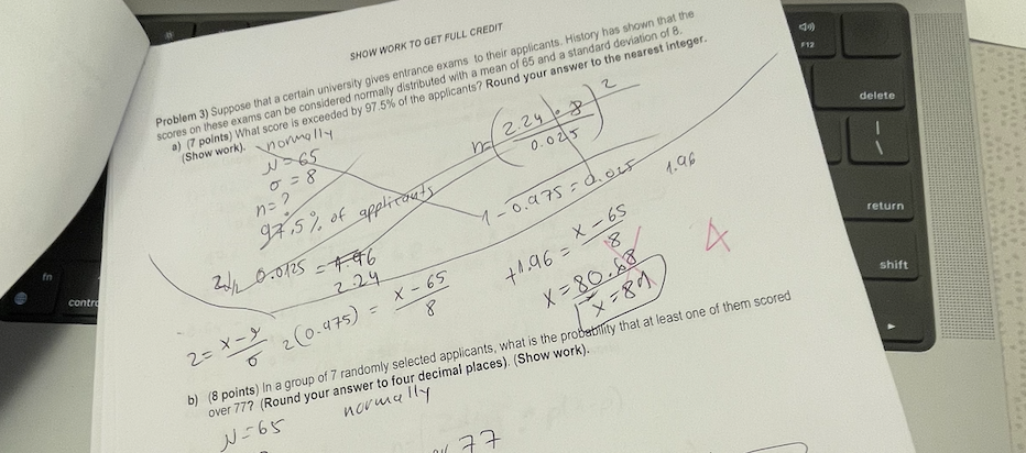 Solved 2=21(0−975)=8x b) (8 points) In a group of 7 randomly | Chegg.com