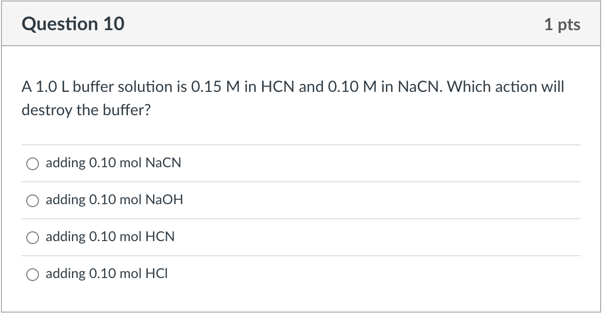 Solved A 1.0 L buffer solution is 0.15M in HCN and 0.10M in | Chegg.com