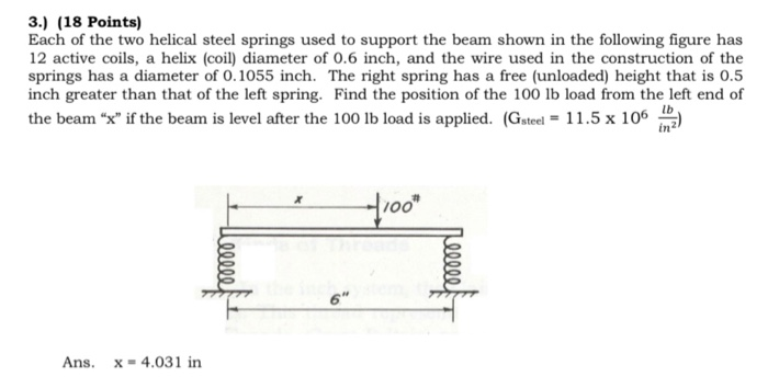 Solved 3.) (18 Points) Each of the two helical steel springs | Chegg.com
