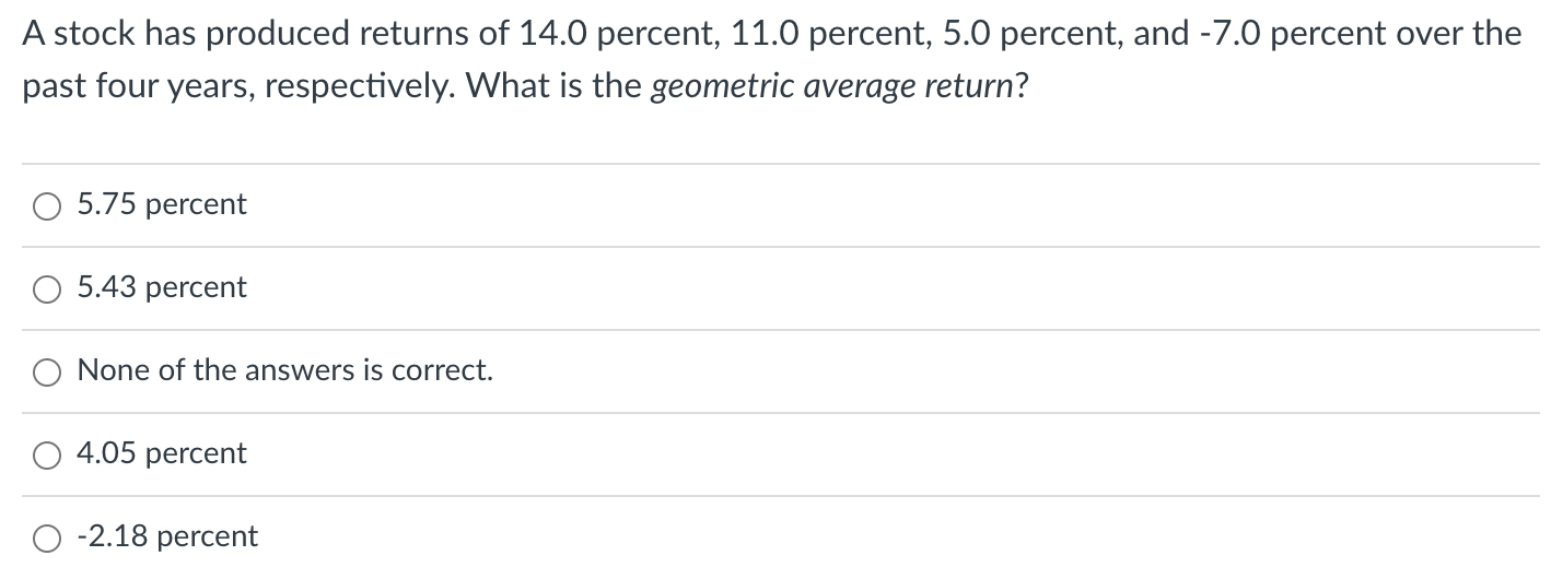 Solved A stock has produced returns of 14.0 percent, 11.0 | Chegg.com