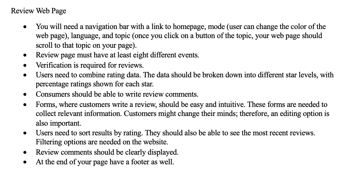 Solved Review Web Page - You will need a navigation bar with | Chegg.com