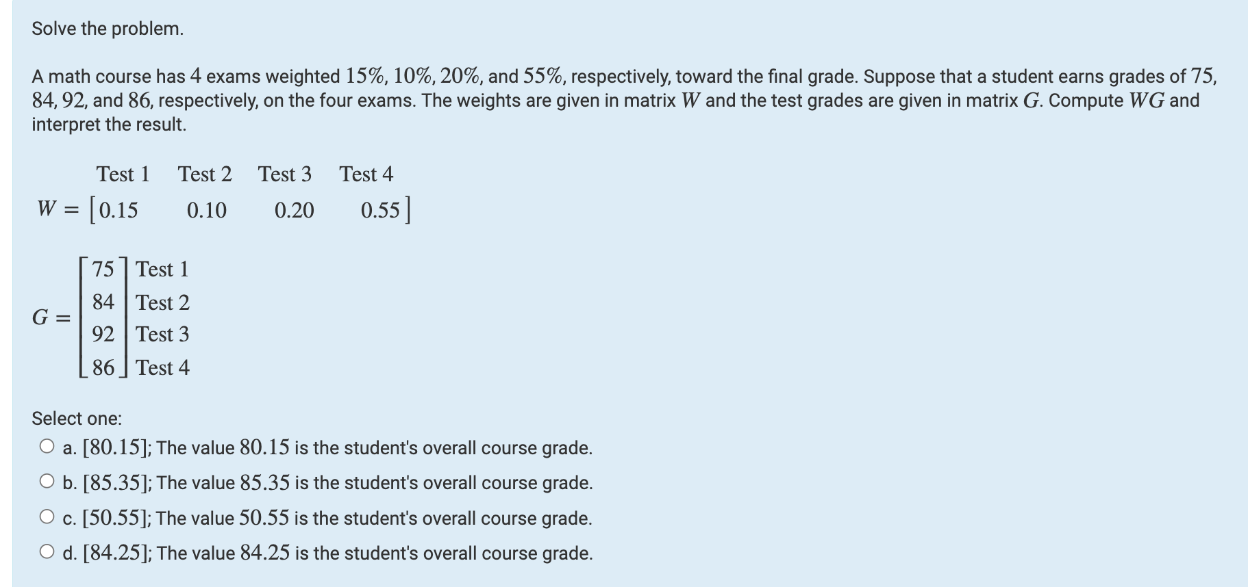 Solved Solve the problem. A math course has 4 exams weighted | Chegg.com