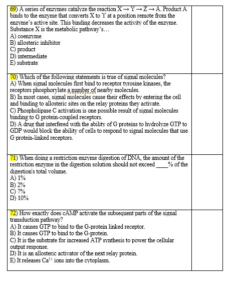 Solved 69) A series of enzymes catalyze the reaction XYZ A. | Chegg.com