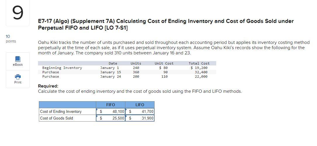Solved 9 E7-17 (Algo) (Supplement 7A) Calculating Cost of | Chegg.com