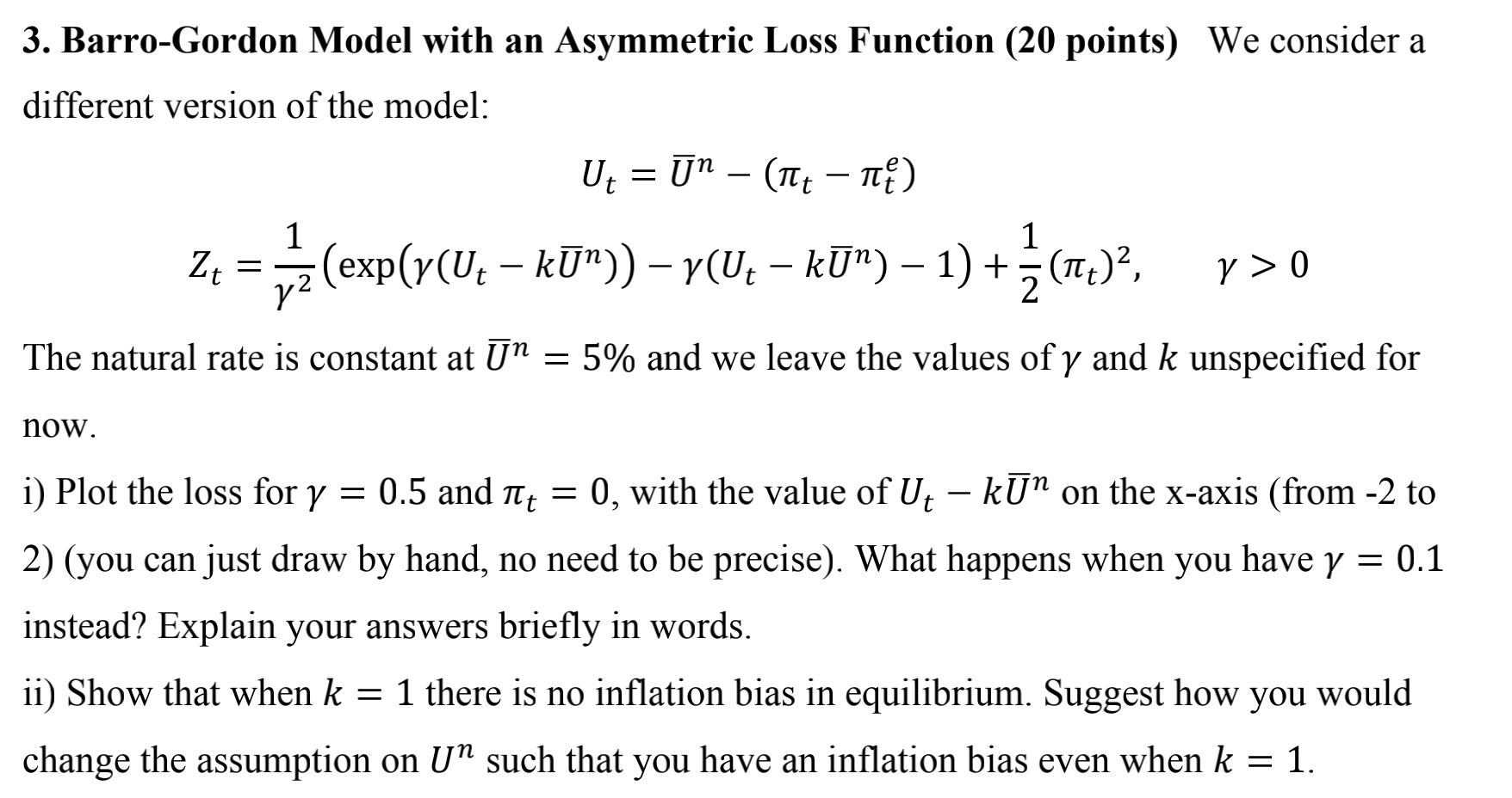 Solved 3. Barro-Gordon Model with an Asymmetric Loss | Chegg.com