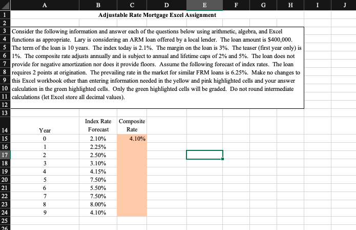 H Adjustable Rate Mortgage Excel Assignment 3 | Chegg.com