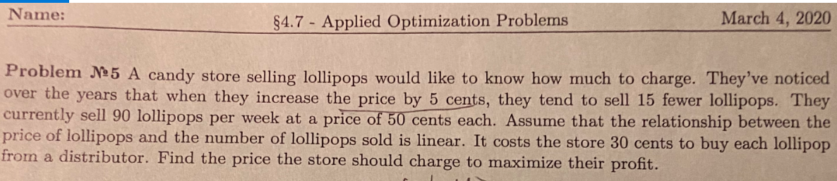 Solved Name: March 4, 2020 $4.7 - Applied Optimization | Chegg.com