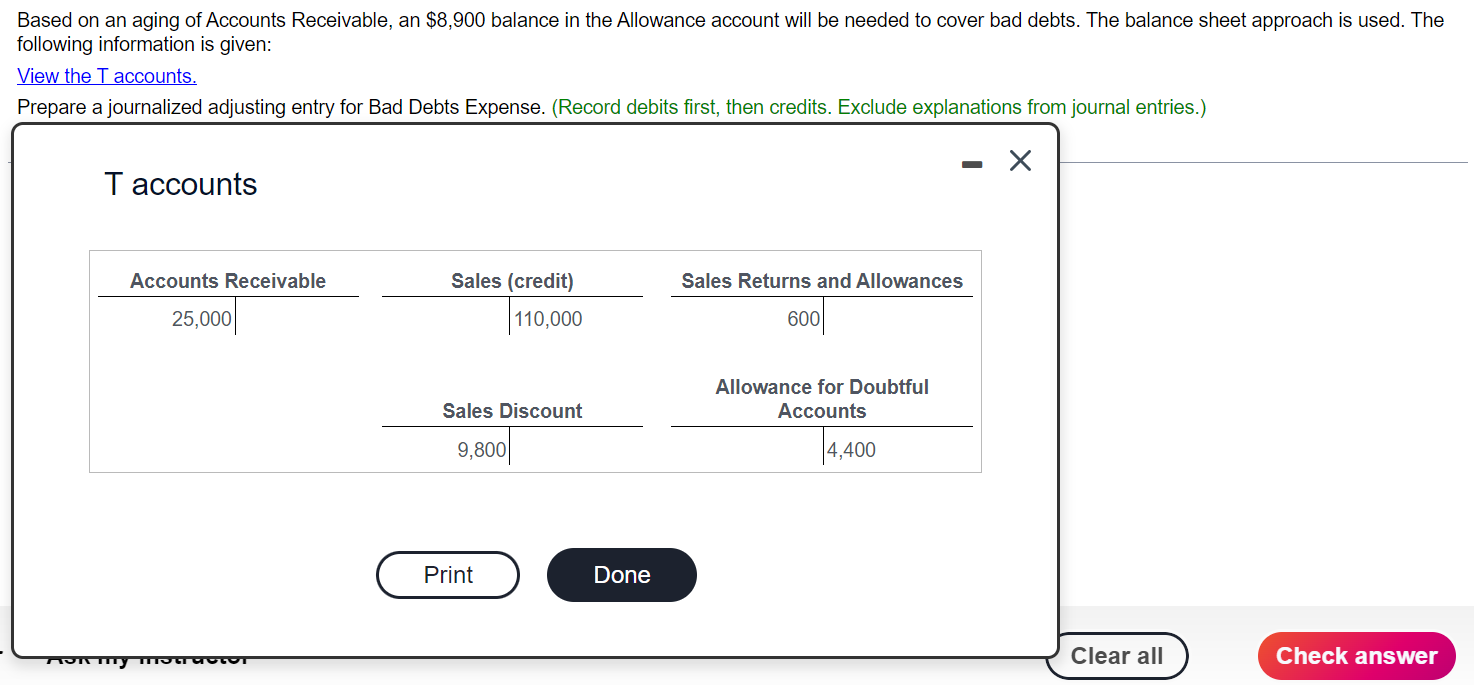 Solved Based on an aging of Accounts Receivable, an $8,900 | Chegg.com