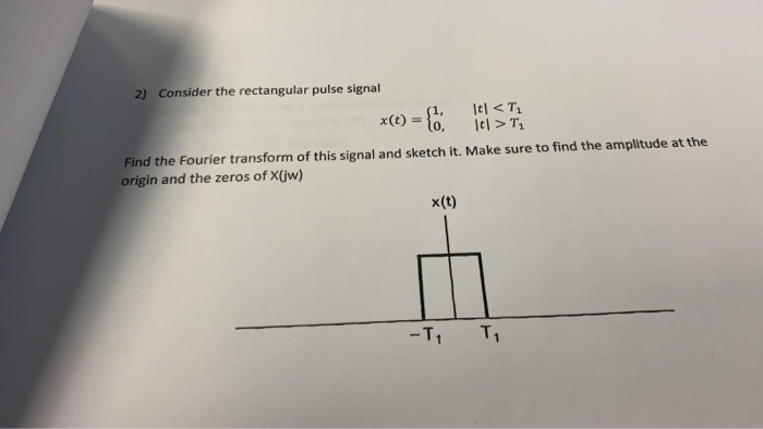 Solved 2) Consider the rectangular pulse signal Itl T1 1, | Chegg.com