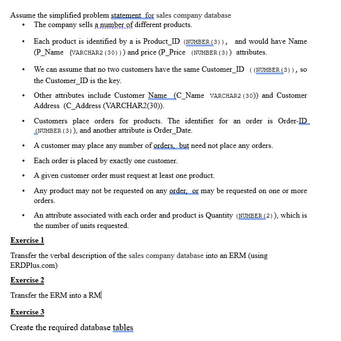 Solved Assume the simplified problem statement for sales | Chegg.com