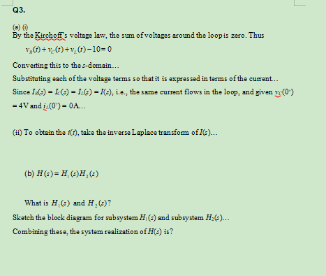 Solved (a) (i] By the Kirchoff's voltage law, the sum of | Chegg.com