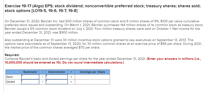 Solved Exercise 19 17 Algo Eps Stock Dividend Chegg