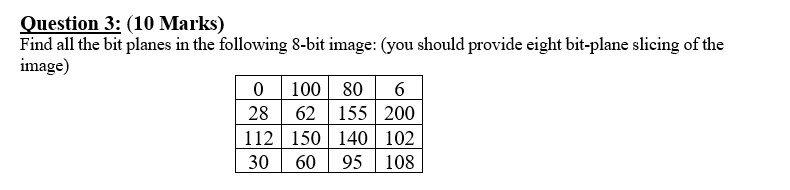 Solved Question 3: (10 Marks) Find all the bit planes in the | Chegg.com