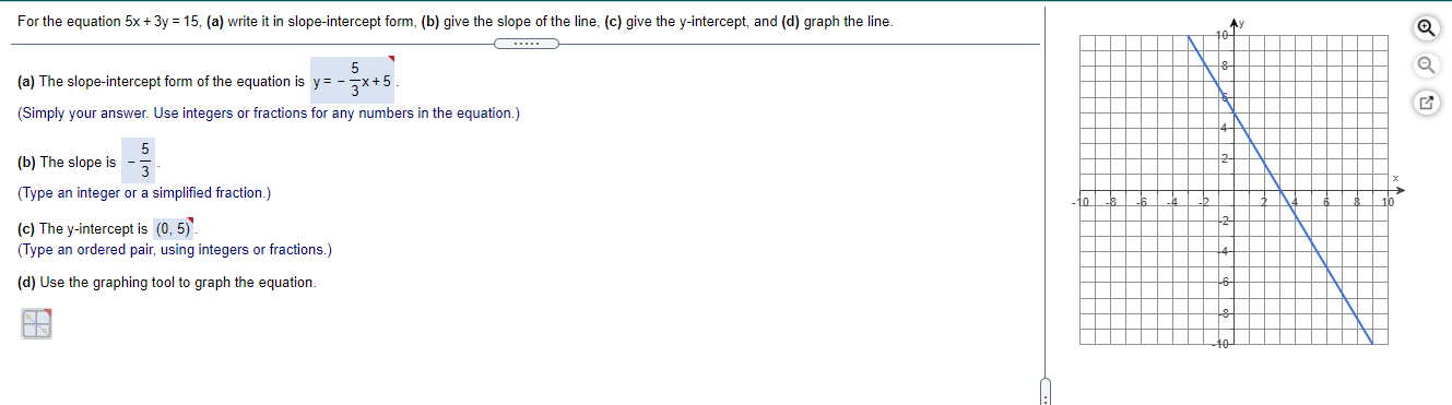 Solved For the equation 5x + 3y = 15, (a) write it in | Chegg.com
