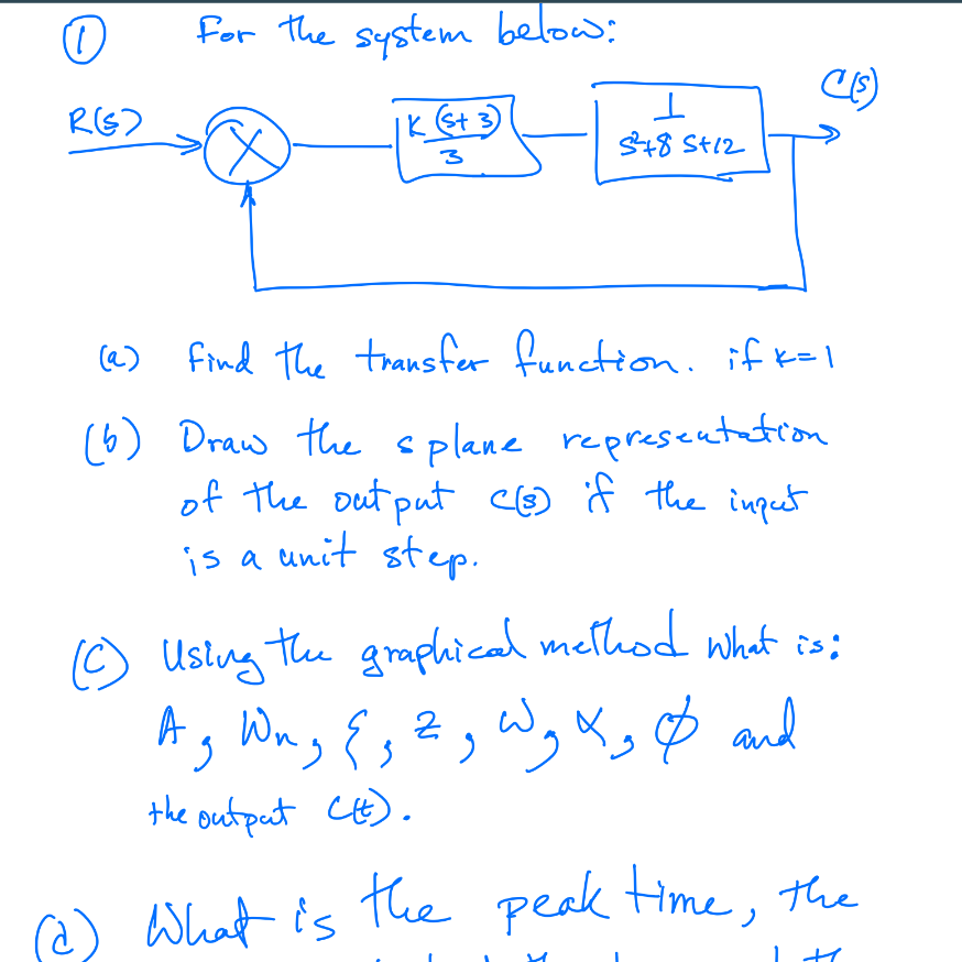 Solved (1) For the system below: (a) Find the transfer | Chegg.com