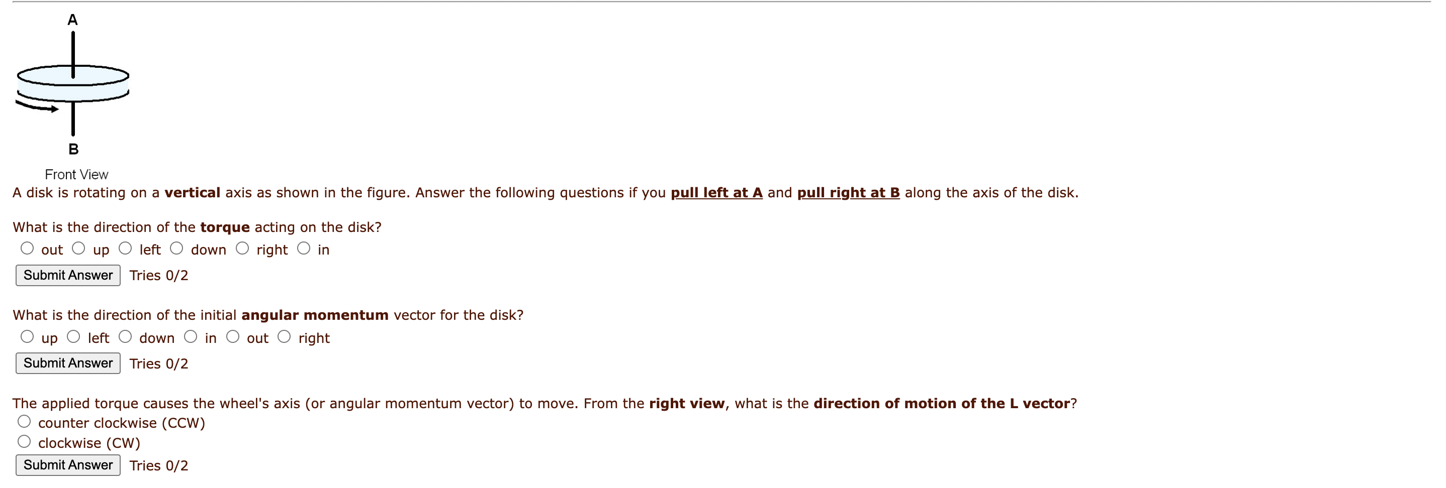 Solved A B Front View A disk is rotating on a vertical axis | Chegg.com