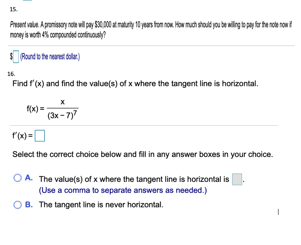 Solved 15. Present value. A promissory note will pay $30,000 | Chegg.com