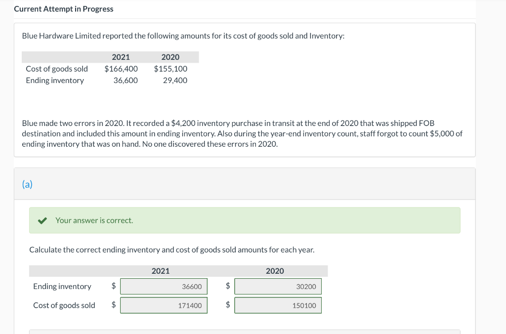Solved Current Attempt in Progress Blue Hardware Limited | Chegg.com