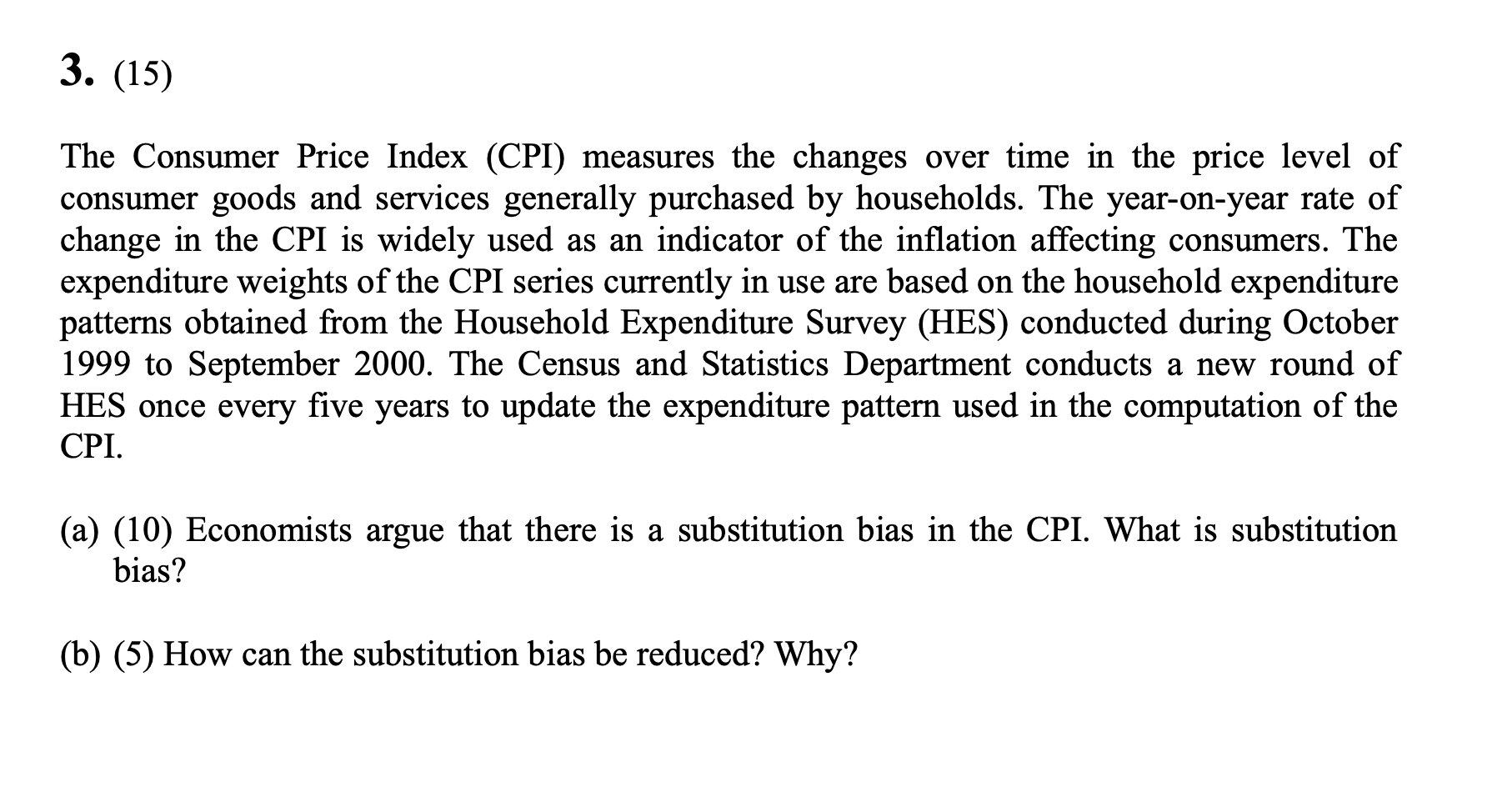 Solved 3. (15) The Consumer Price Index (CPI) measures the | Chegg.com