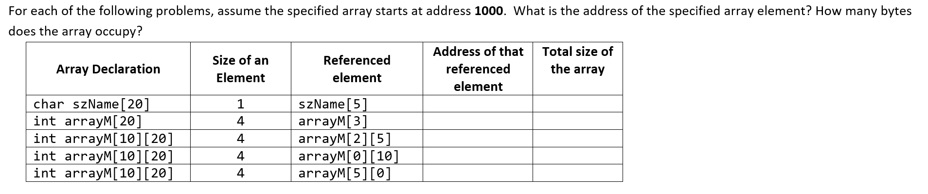 Solved the array For each of the following problems, assume | Chegg.com