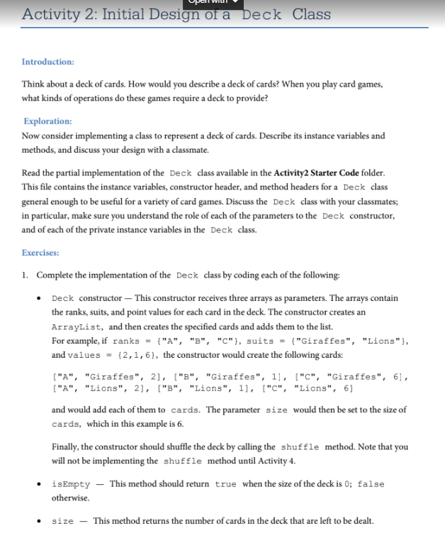 Solved Activity 1: Design and Create a Card Class | Chegg.com