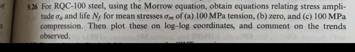 Solved of 9.26 For RQC-100 steel, using the Morrow equation, | Chegg.com