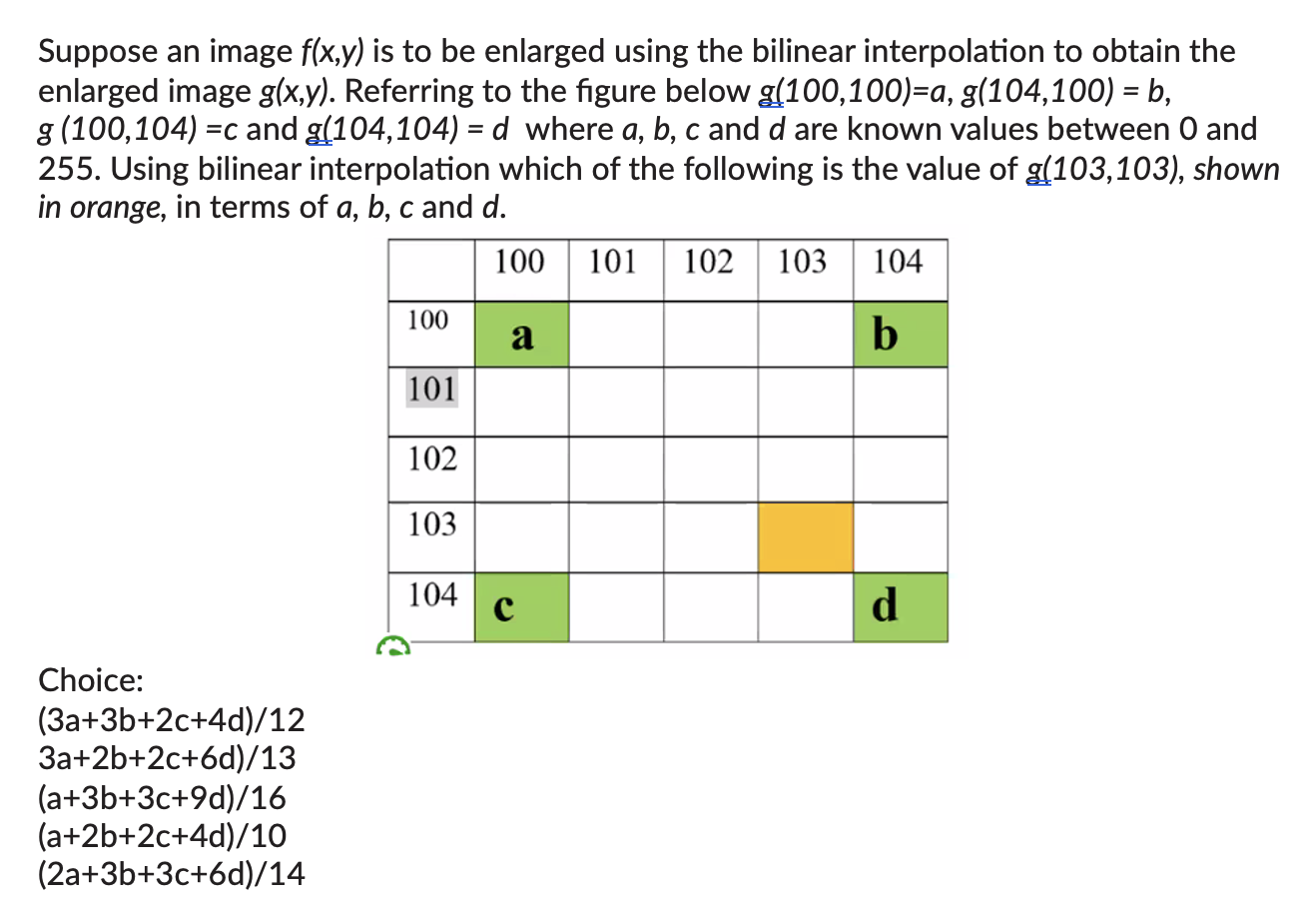 Solved Suppose an image f(x,y) is to be enlarged using the | Chegg.com