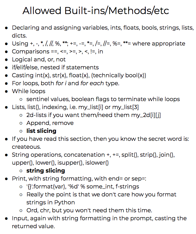 Solved Allowed Built-ins/Methods/etc • Declaring and | Chegg.com