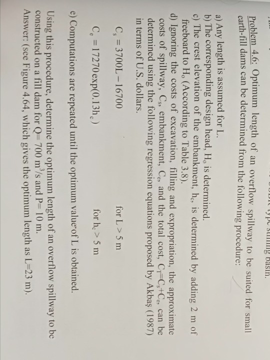 stilling basin. 4.6: Optimum length of an | Chegg.com