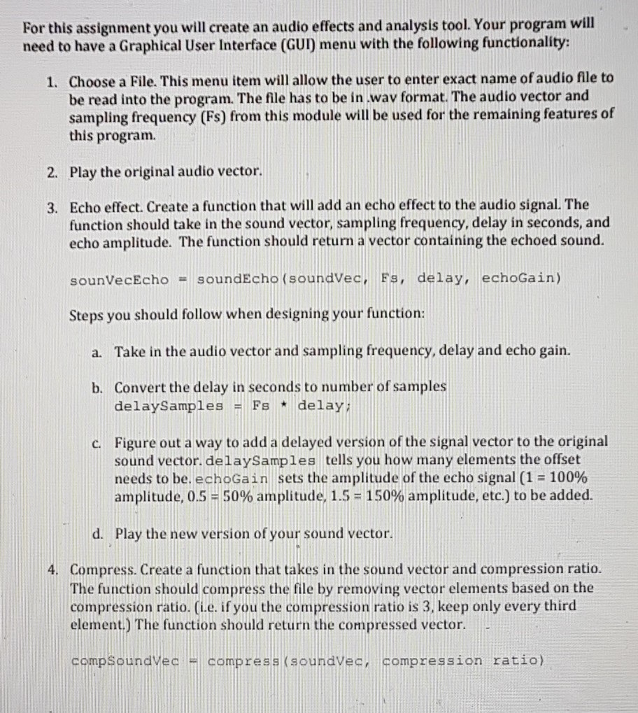 Solved For this assignment you will create an audio effects | Chegg.com