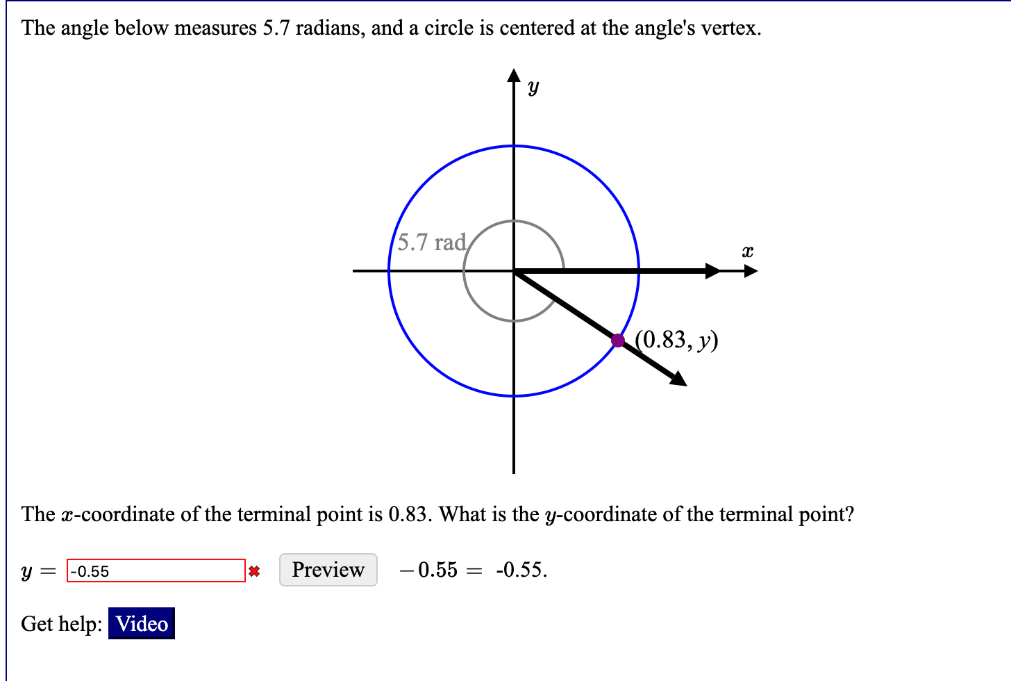 Solved The angle below measures 5.7 radians, and a circle is | Chegg.com