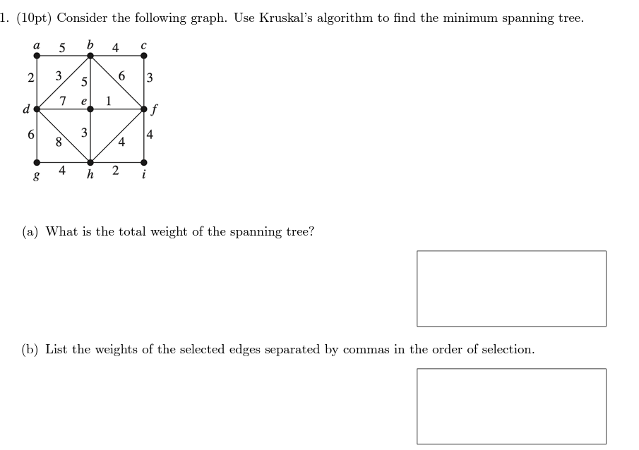 Solved 10pt Consider The Following Graph Use Kruskal S