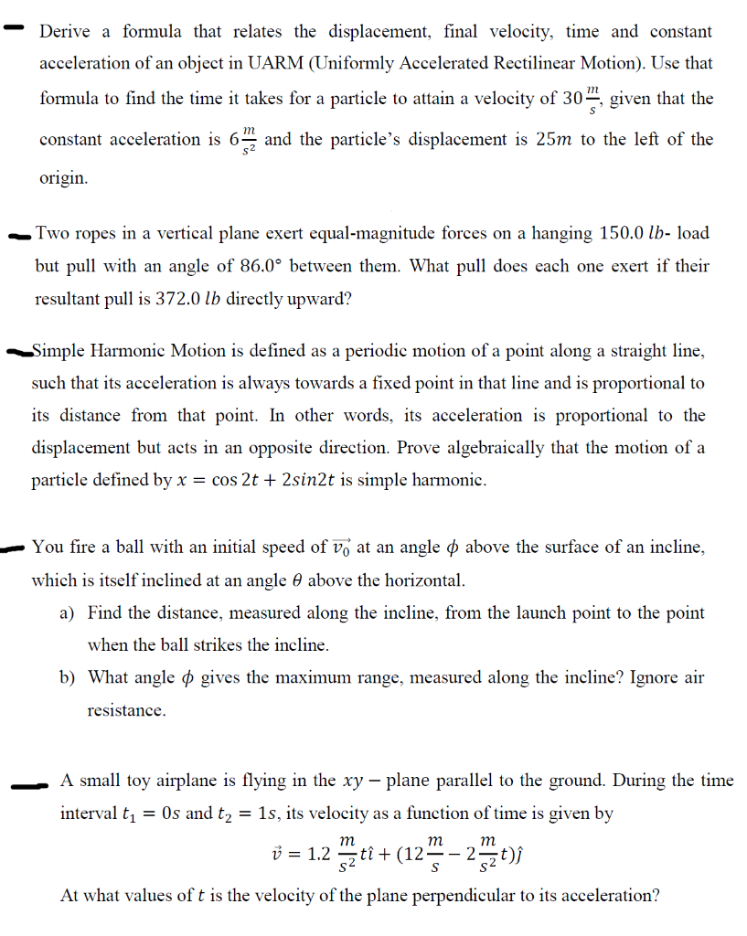 Solved Derive a formula that relates the displacement, final | Chegg.com
