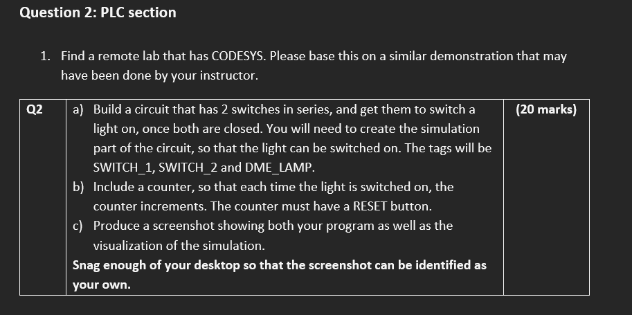 Solved Find a remote lab that has CODESYS. Please base this | Chegg.com