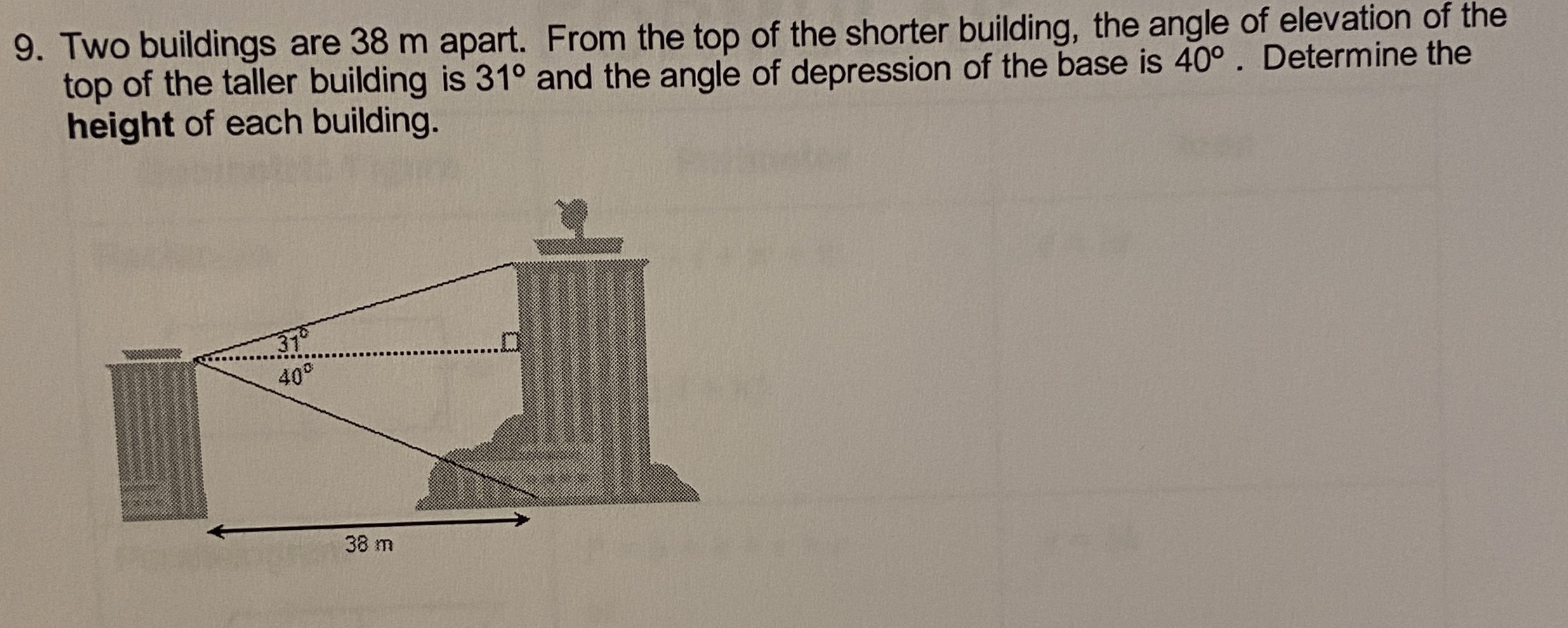 Solved Two buildings are \\( 38 \\mathrm{~m} \\) apart. From | Chegg.com