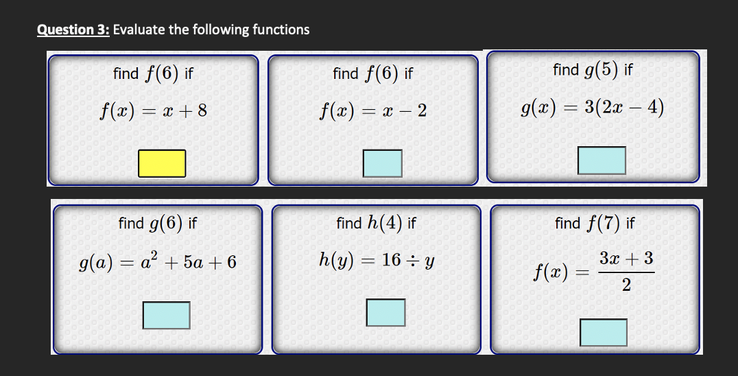 Solved Question 3: Evaluate the following functions find | Chegg.com