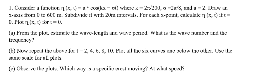 Consider a function η1(x,t)=a**cos(kx-σt) ﻿where | Chegg.com