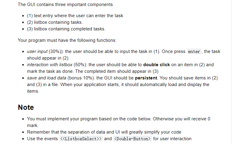 Solved The GUI contains three important components - (1) | Chegg.com