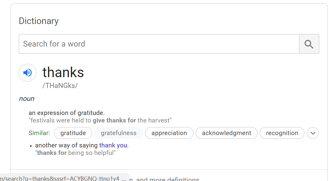 Solved Dictionary Search for a word O thanks /THANGKS/ noun | Chegg.com