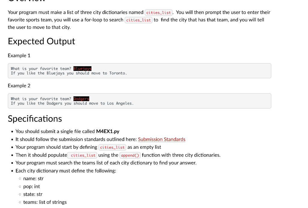 Solved Your program must make a list of three city | Chegg.com