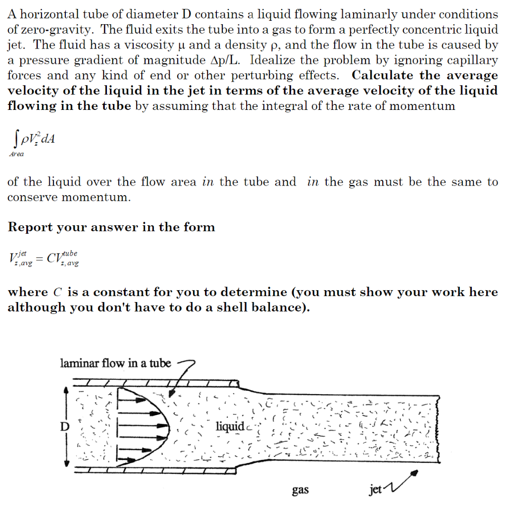 Solved A horizontal tube of diameter D contains a liquid | Chegg.com