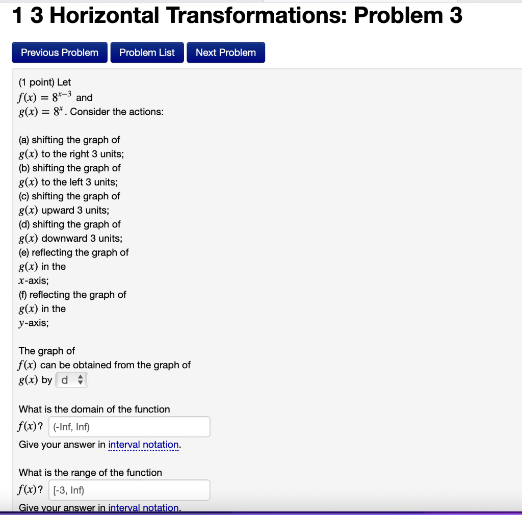 Solved 13 Horizontal Transformations: Problem 3 (1 point) | Chegg.com
