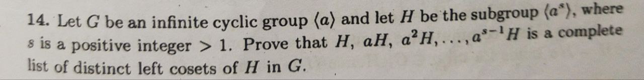 Solved Let G ﻿be an infinite cyclic group (:a:) ﻿and let H | Chegg.com